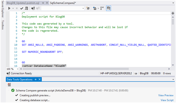 Visual Studio 2012 SQL Schema Comparison